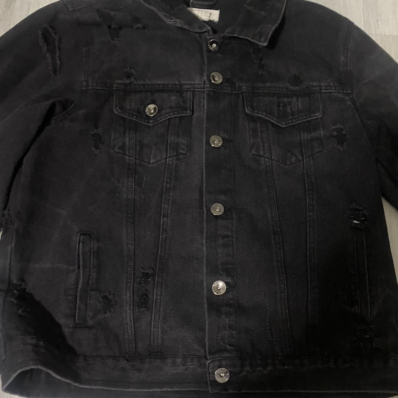 Vintage Washed Black Distressed Denim Jacket... - Depop