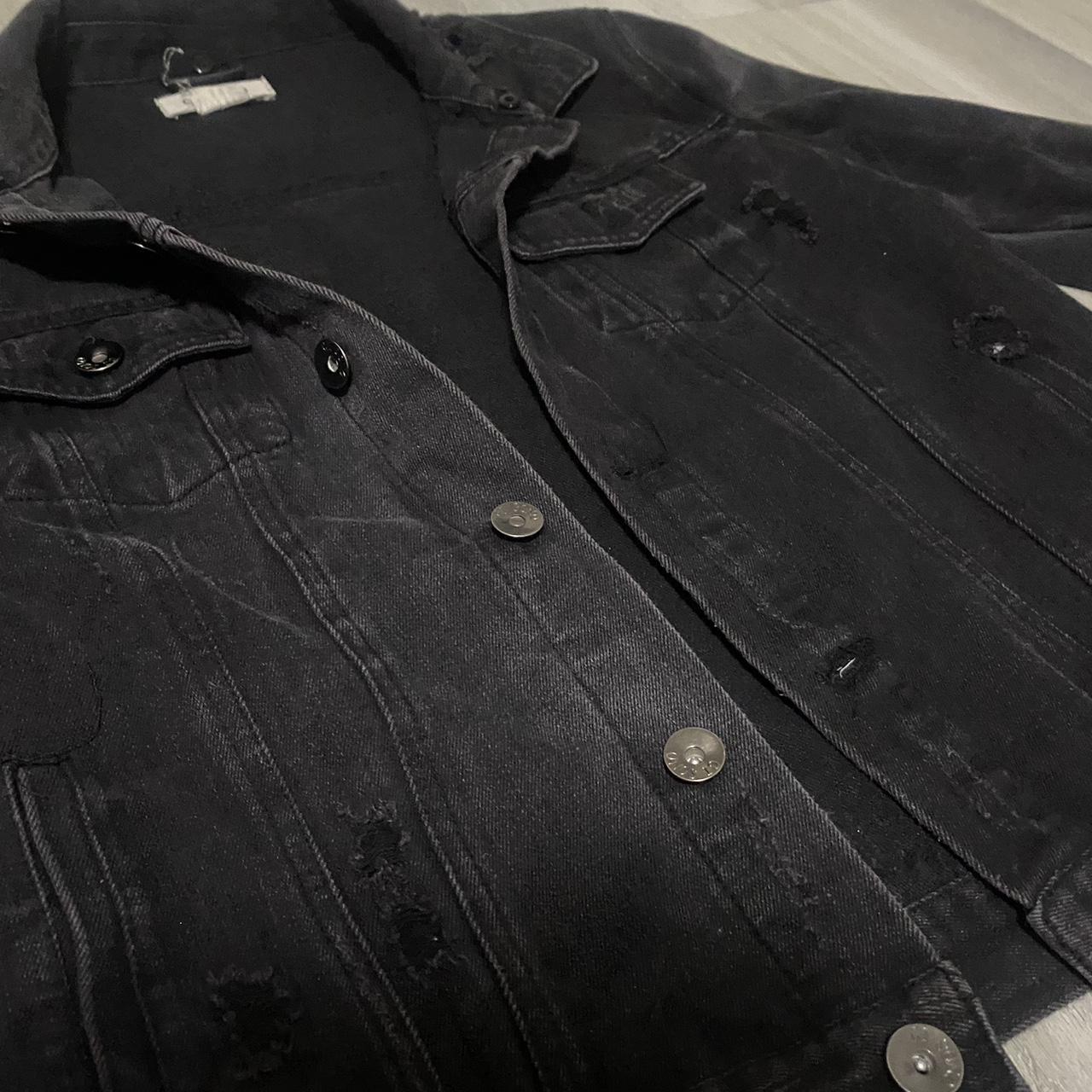 Vintage Washed Black Distressed Denim Jacket... - Depop