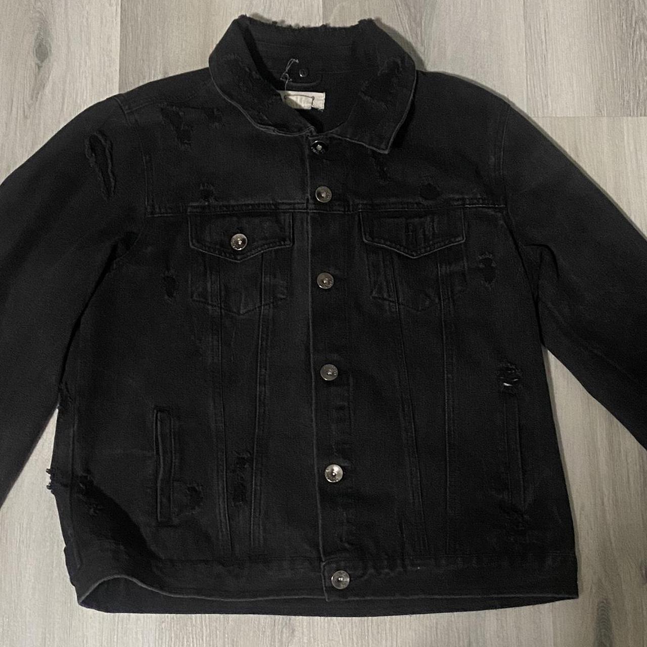 Vintage Washed Black Distressed Denim Jacket... - Depop
