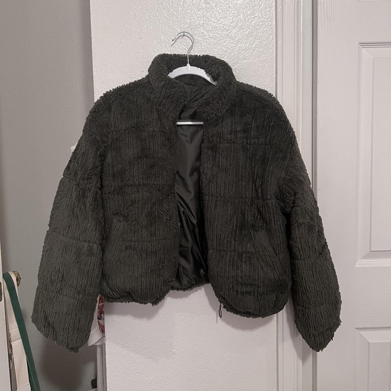 Green furry jacket from Target, size small, super... - Depop