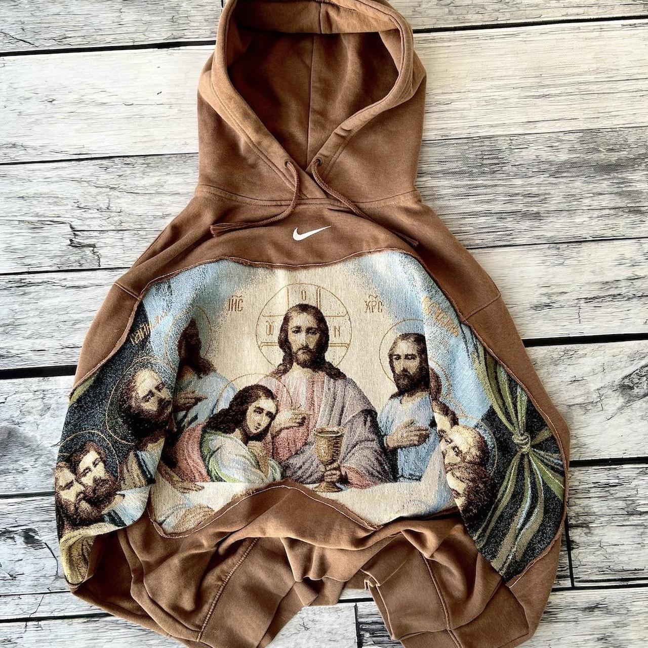 Vintage Japanese Jesus Nike Big Centre Hoodie 90s... | Depop