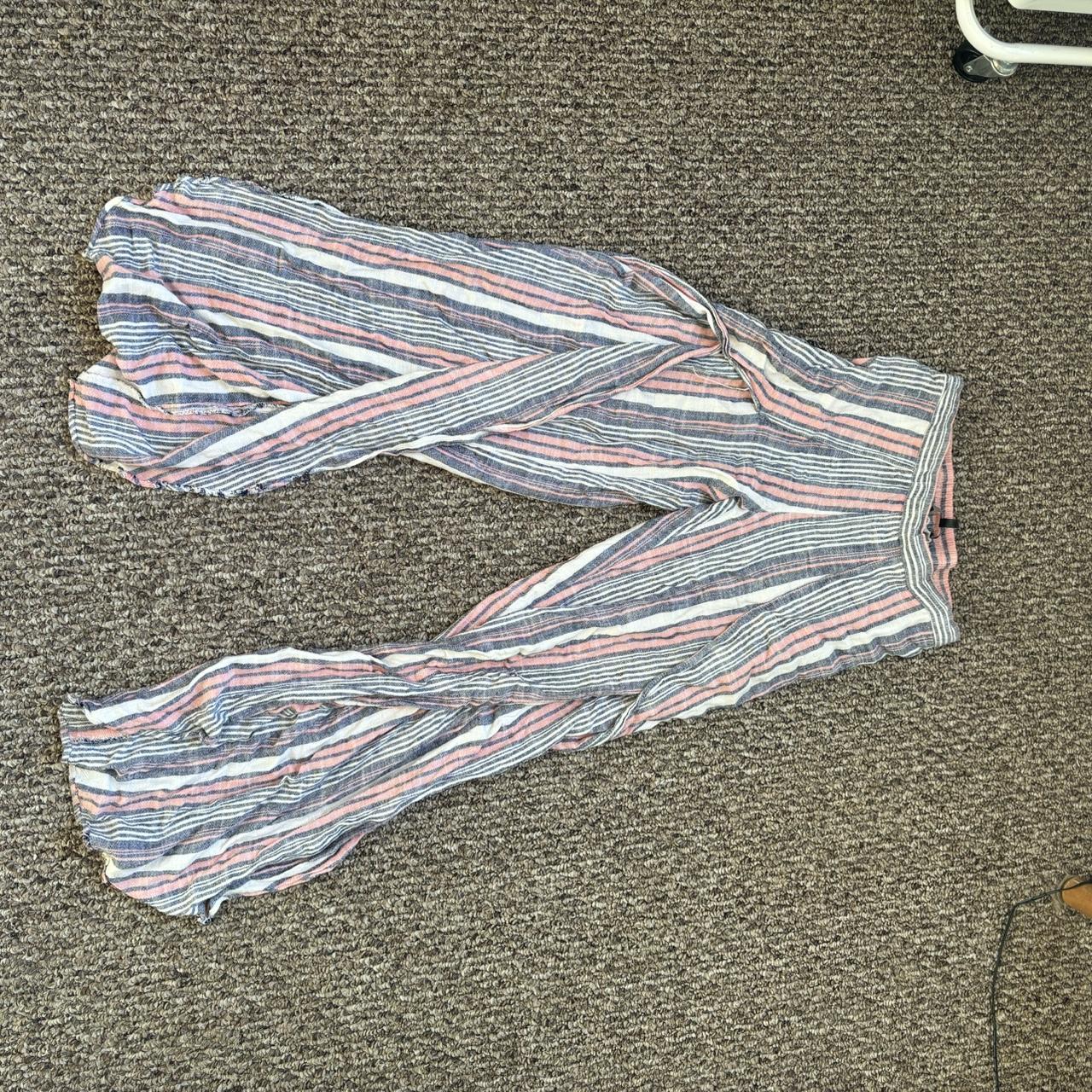 Multi- color striped pants with open slits up legs.... - Depop