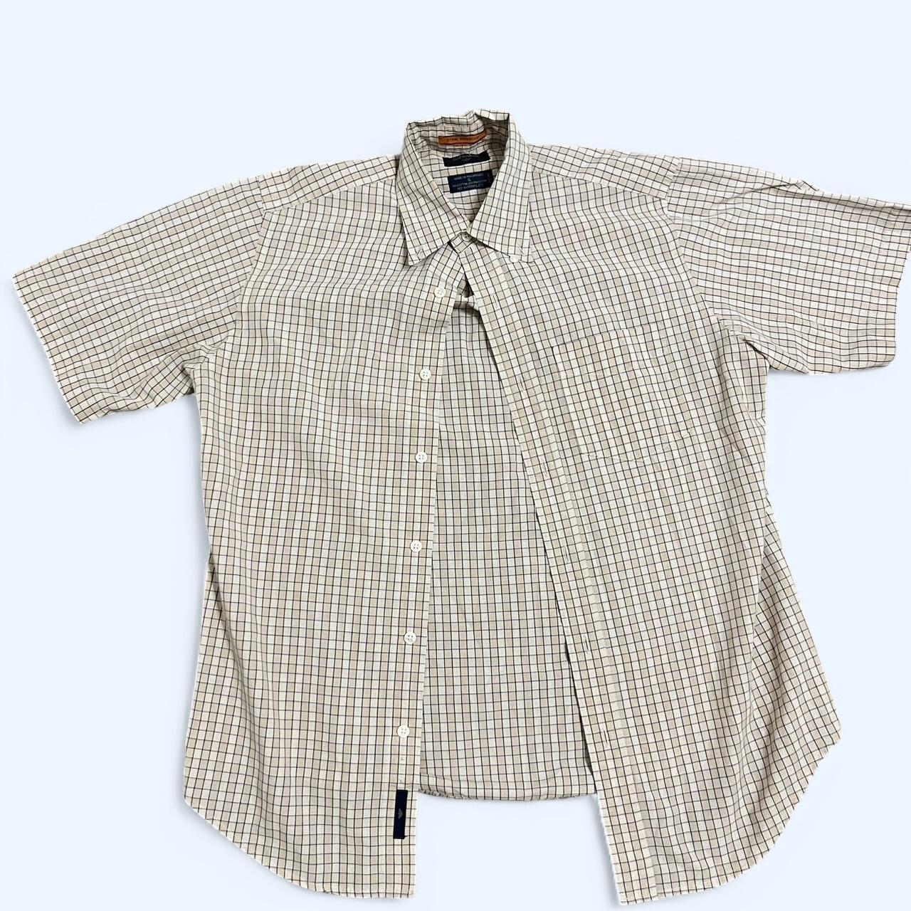 Dockers white and brown plaid button-up short sleeve... | Depop
