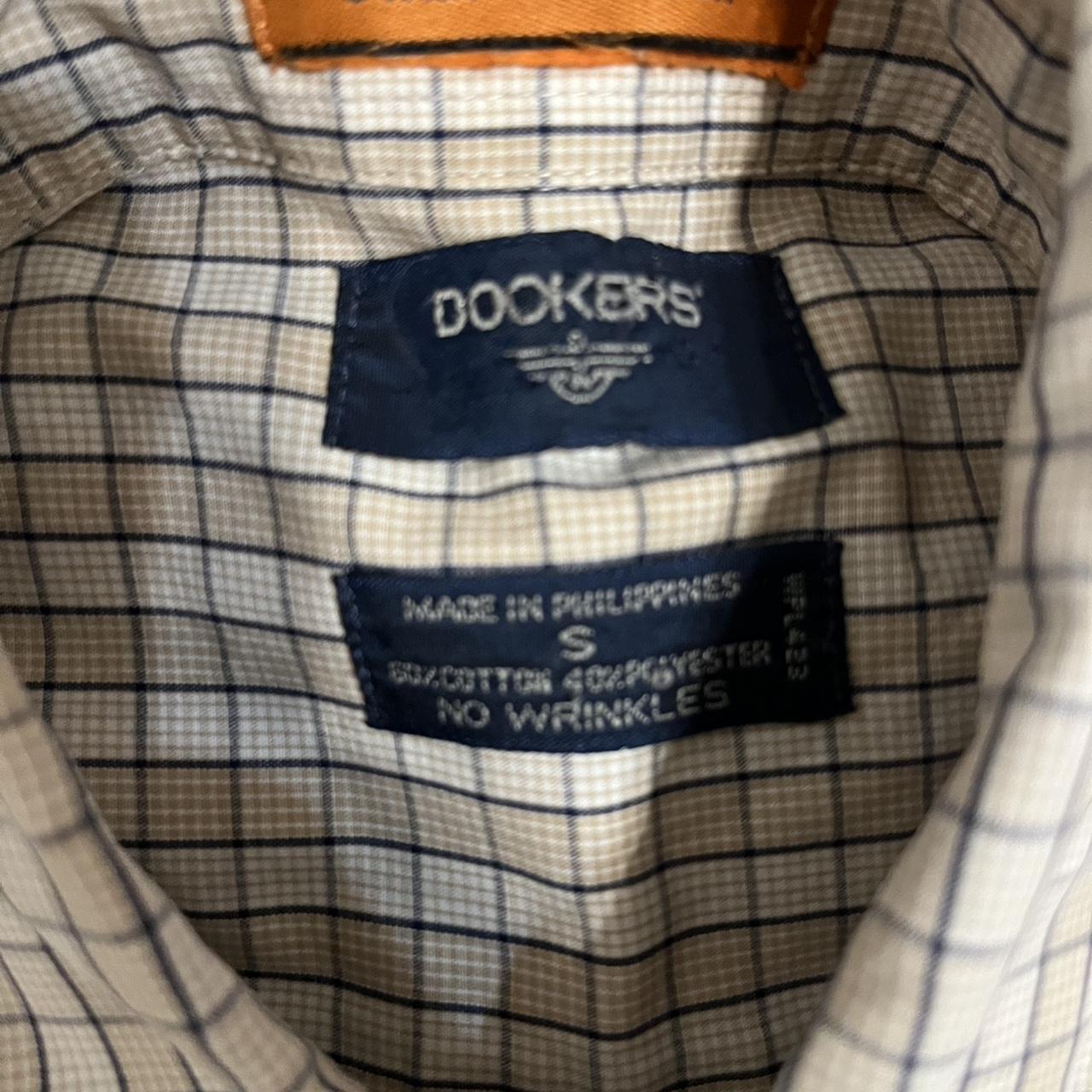 Dockers white and brown plaid button-up short sleeve... | Depop