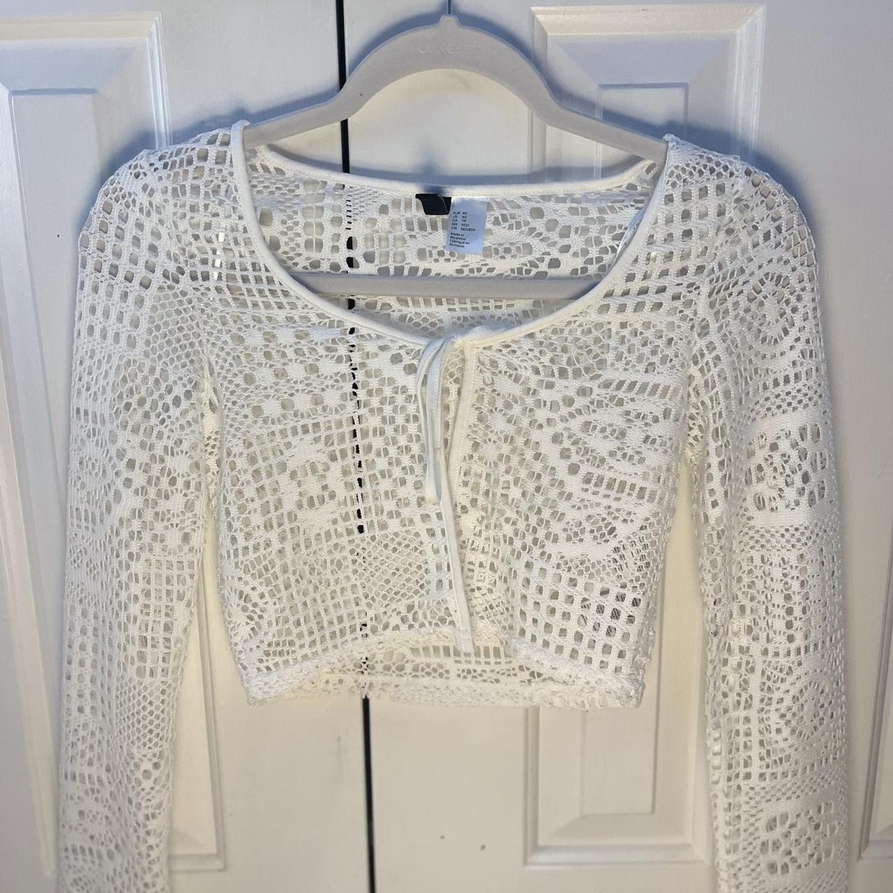 White long sleeve mesh patterns, shirt to be worn... - Depop