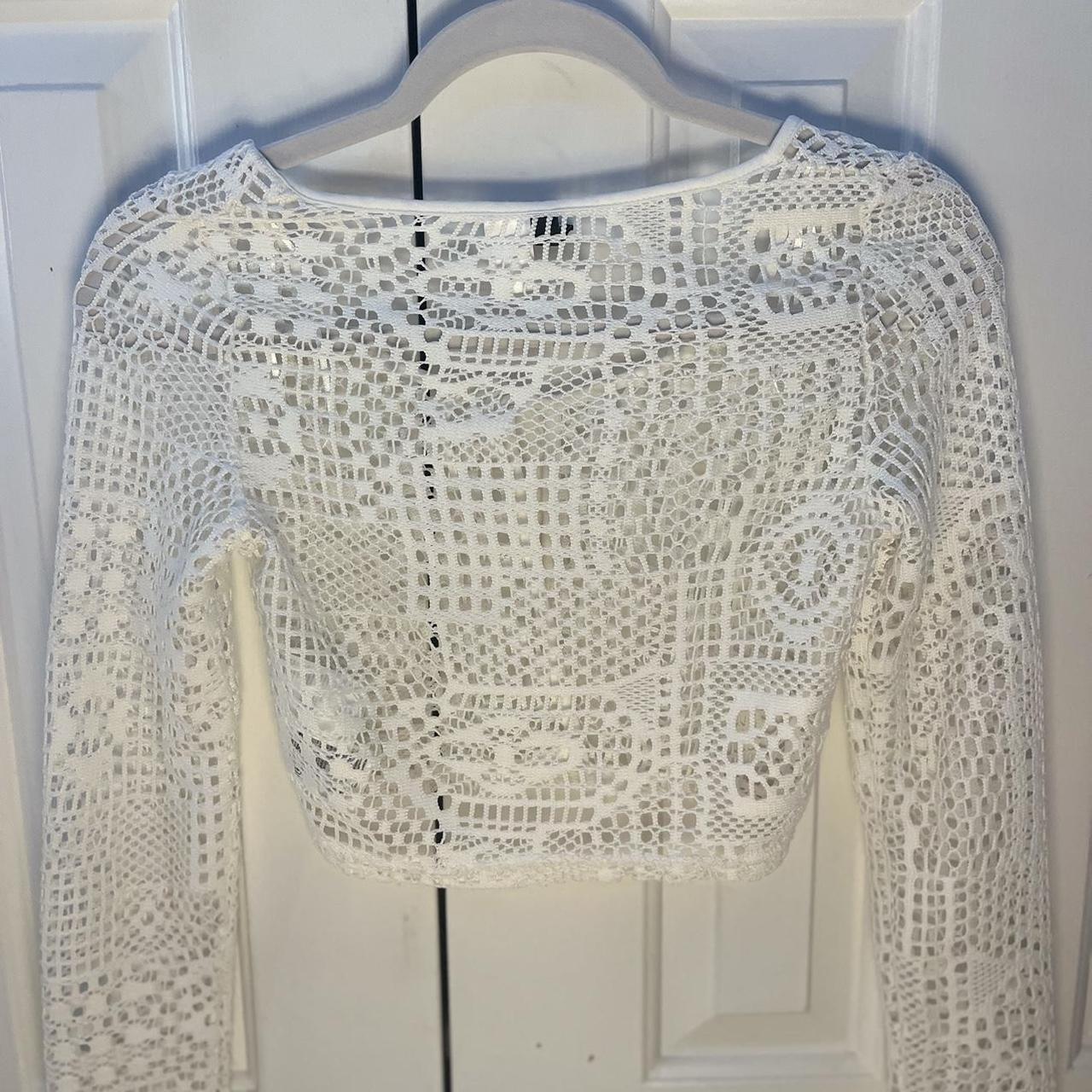 White long sleeve mesh patterns, shirt to be worn... - Depop