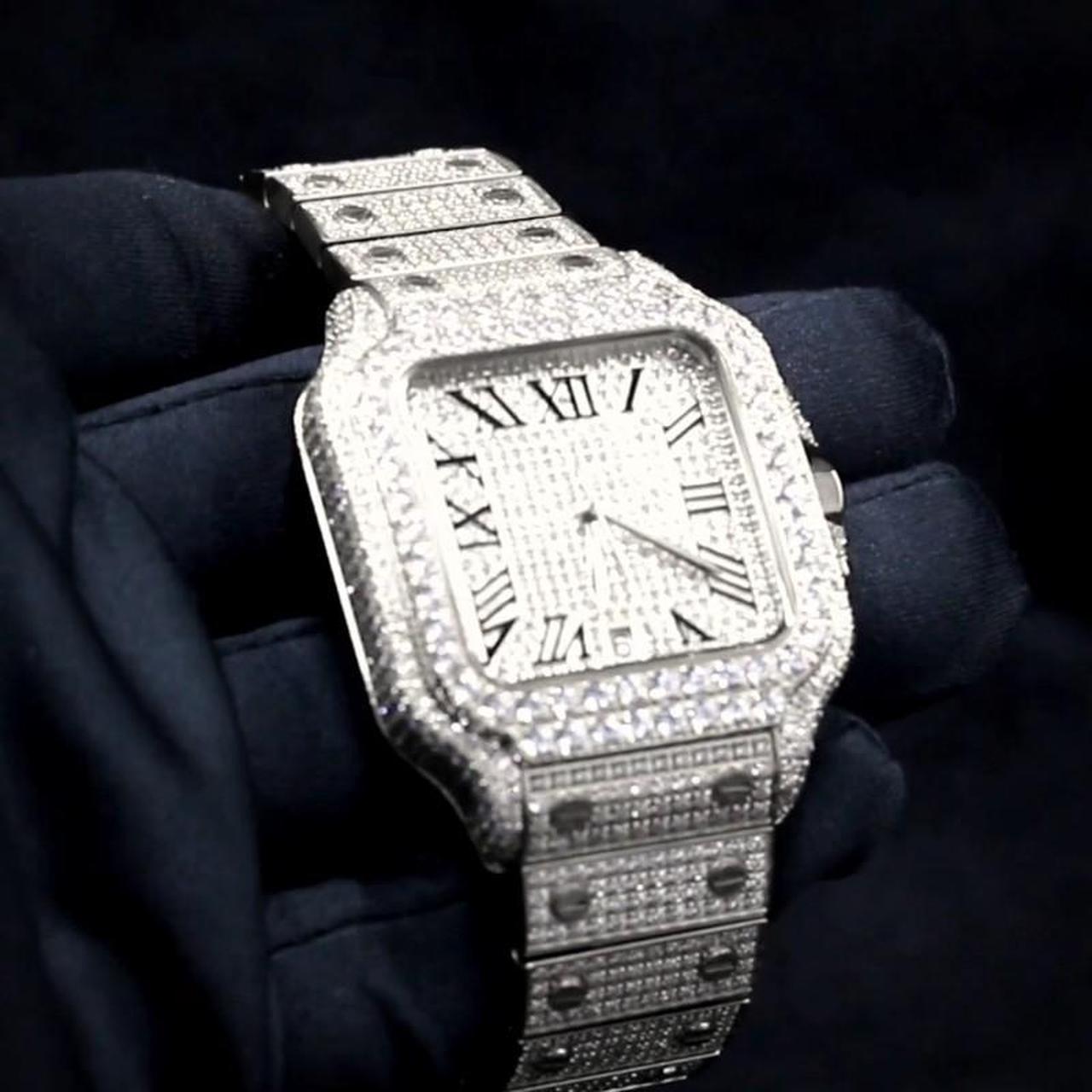 Iced Out Square Roman Dial CZ Gold Plated Stainless... | Depop
