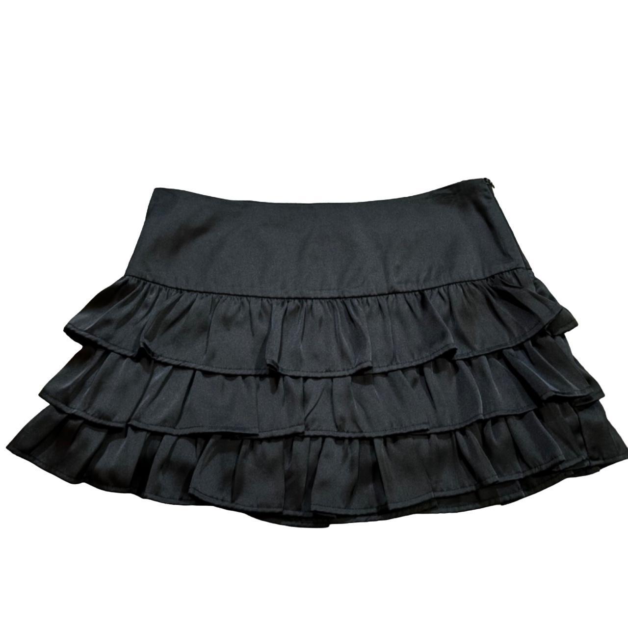 Black satin tiered ruffle micro mini... - Depop