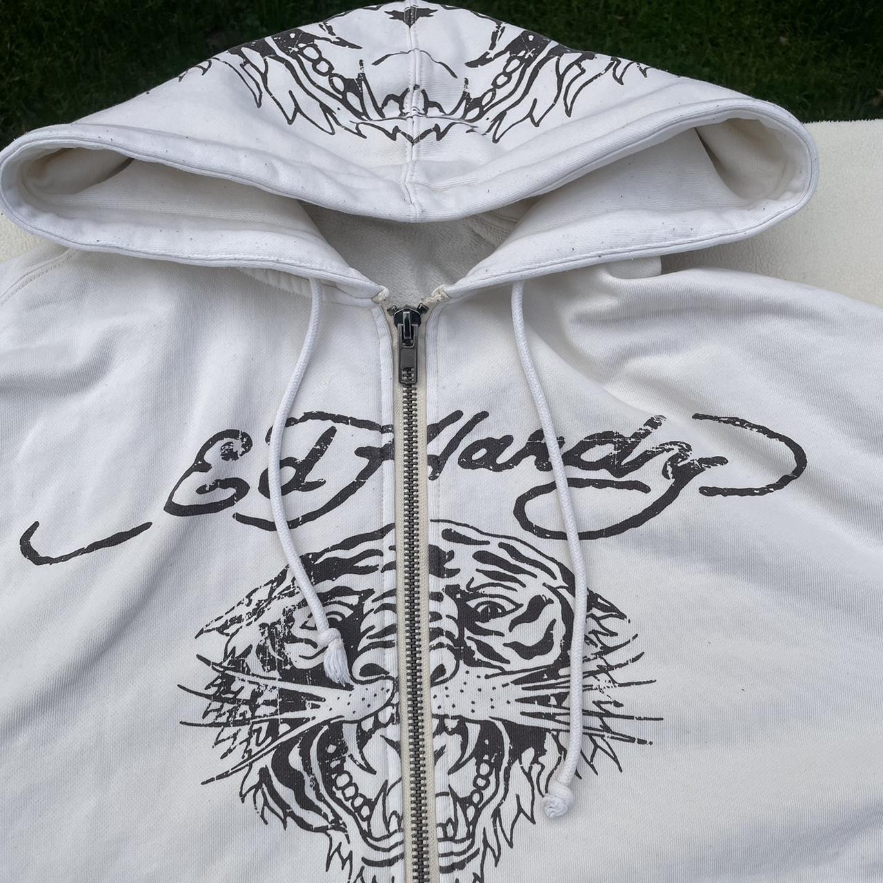 Graphic Ed Hardy Hoodie White Lion design Size... - Depop
