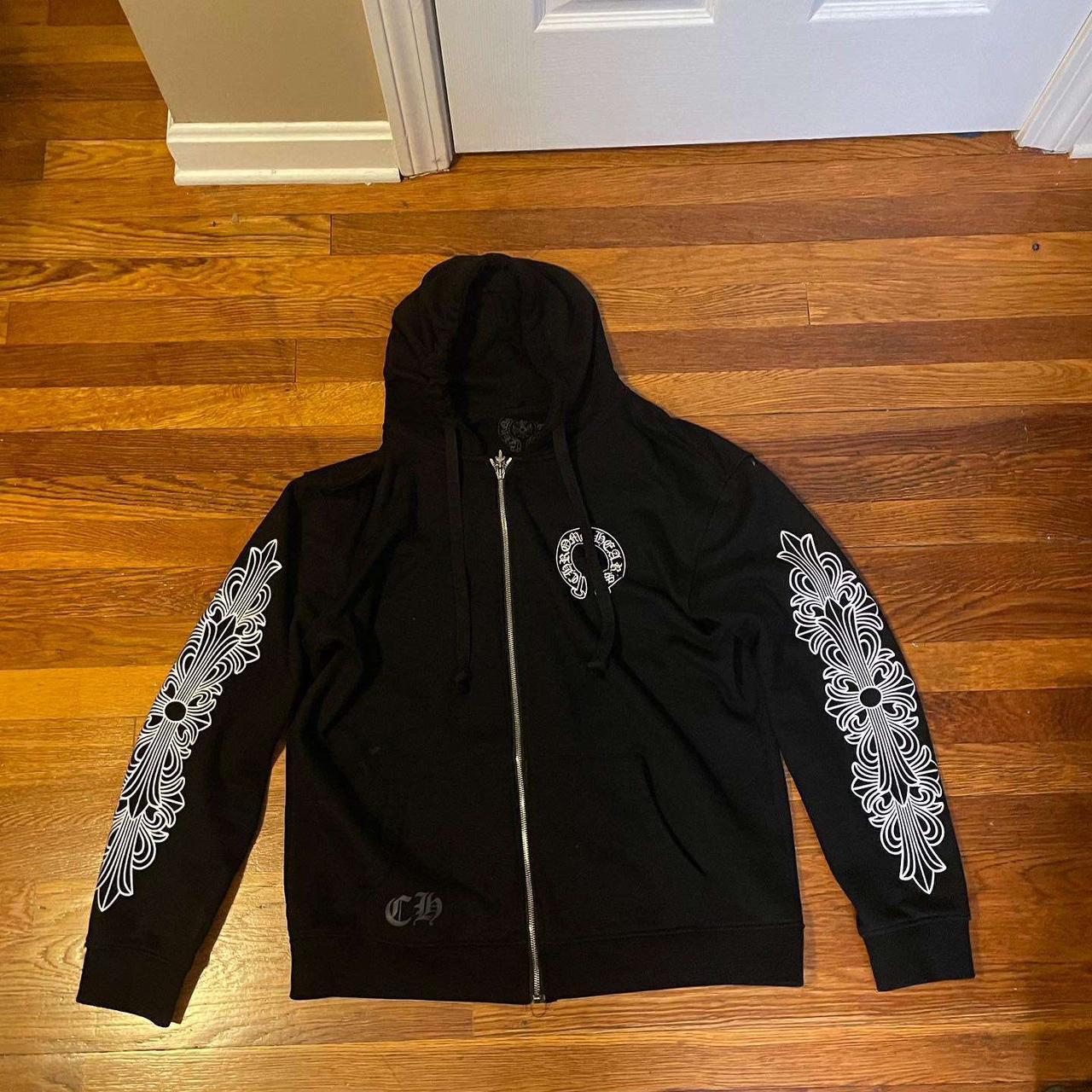 Black Chrome Heart Zip Up - Depop