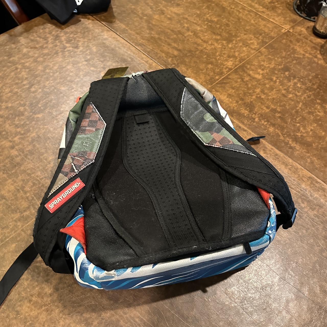 Sprayground Faux-Leather Camo & Wave Print Shark... - Depop