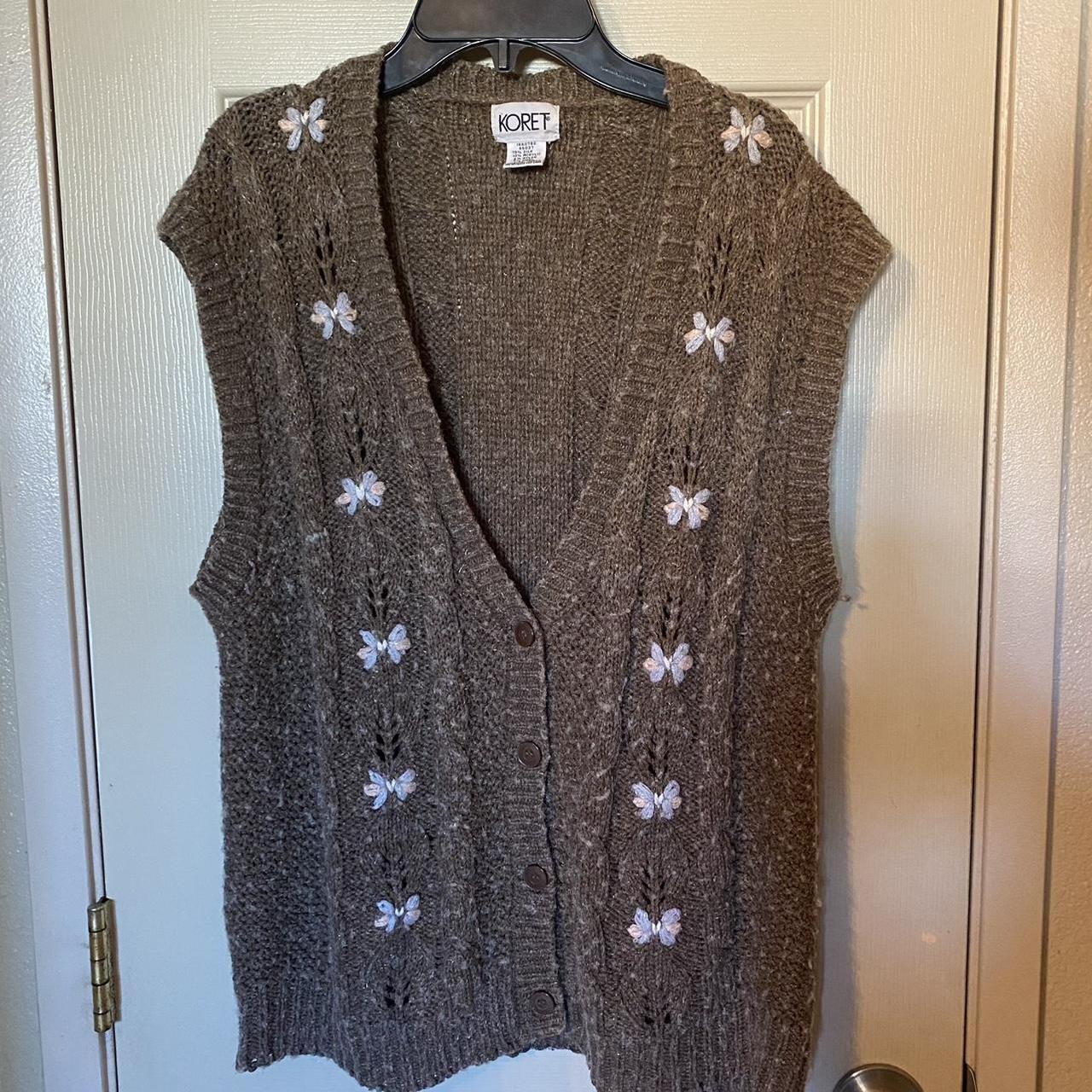 XL vintage Koret knitted Sweater Vest Brown with... - Depop