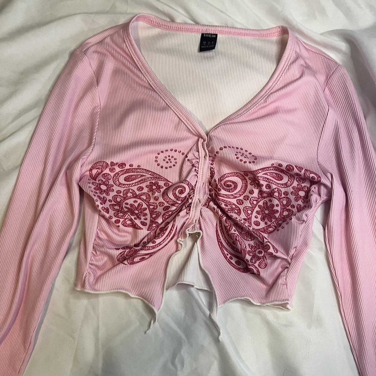 SHEIN pink butterfly top!! Worn once very... - Depop