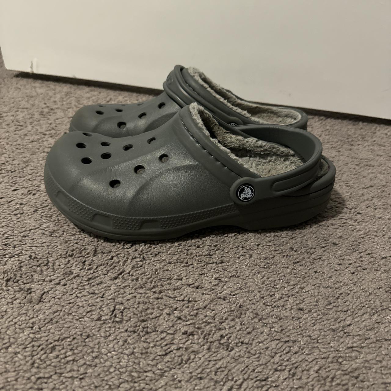 grey size 8 fluffy crocs - Depop