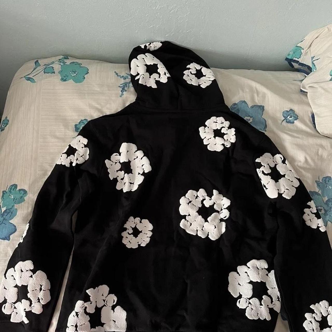 Medium black and white denim tears hoodie only worn... - Depop