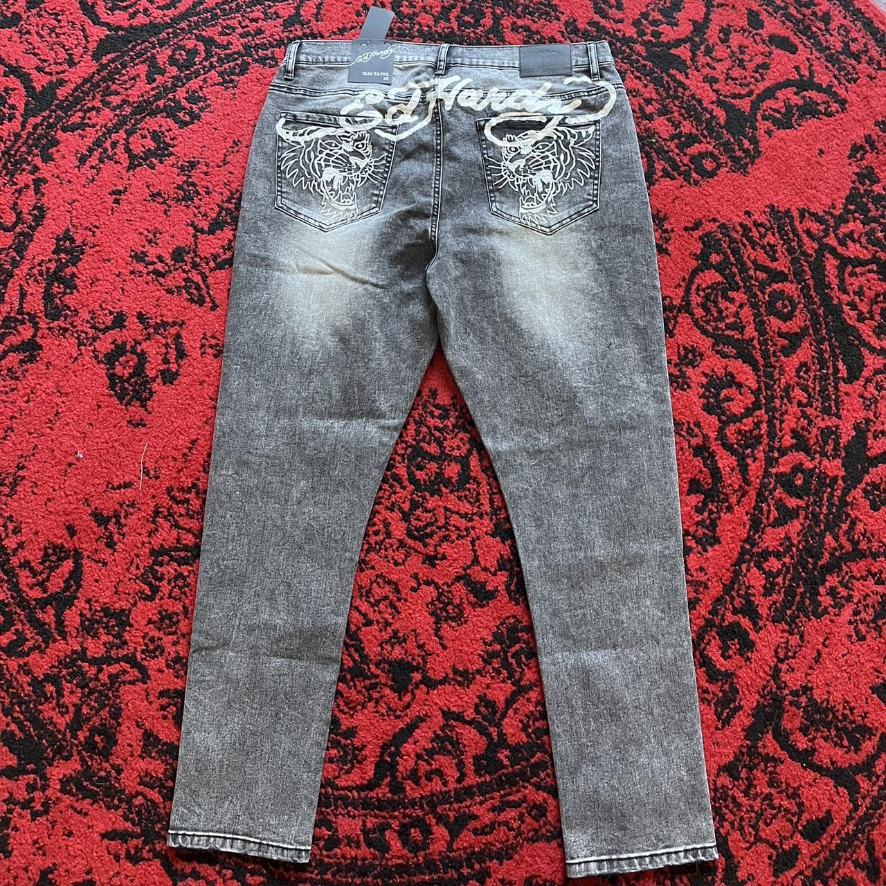 Ed hardy slim taper tiger embroidered pants Size... - Depop