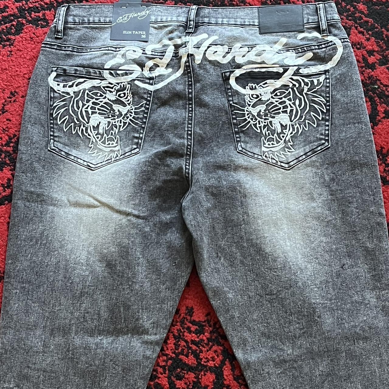 Ed hardy slim taper tiger embroidered pants Size... - Depop