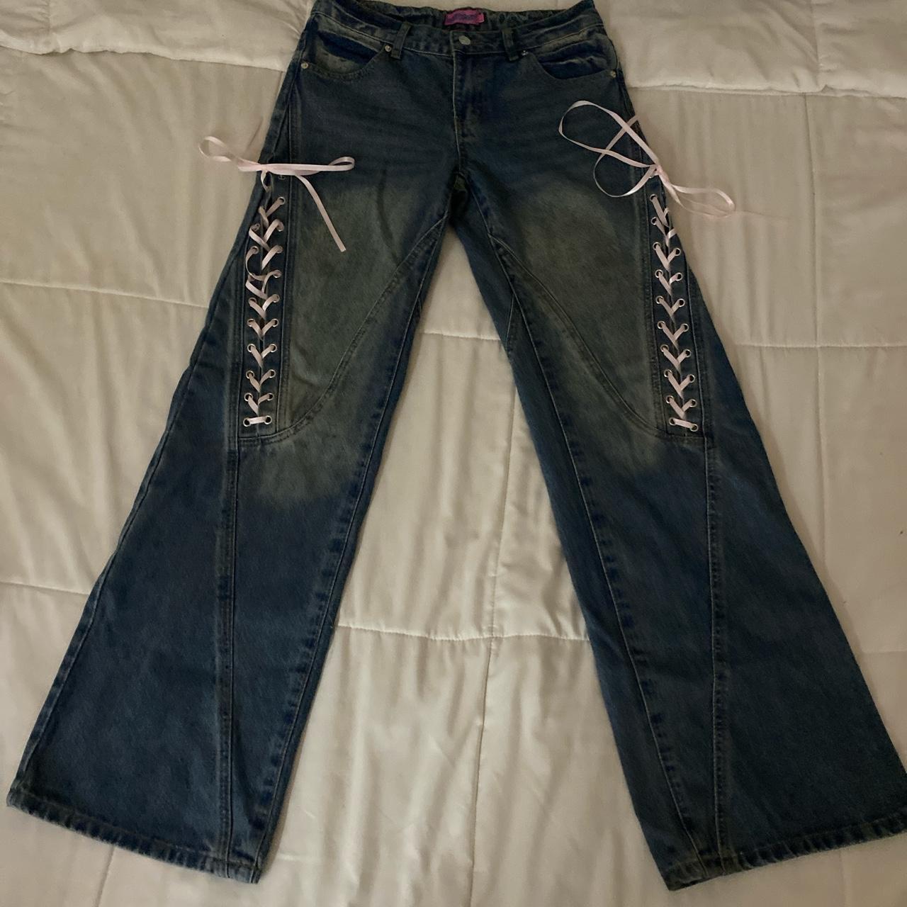 Edikted Ribbon Lace up Jeans worn only once and... - Depop
