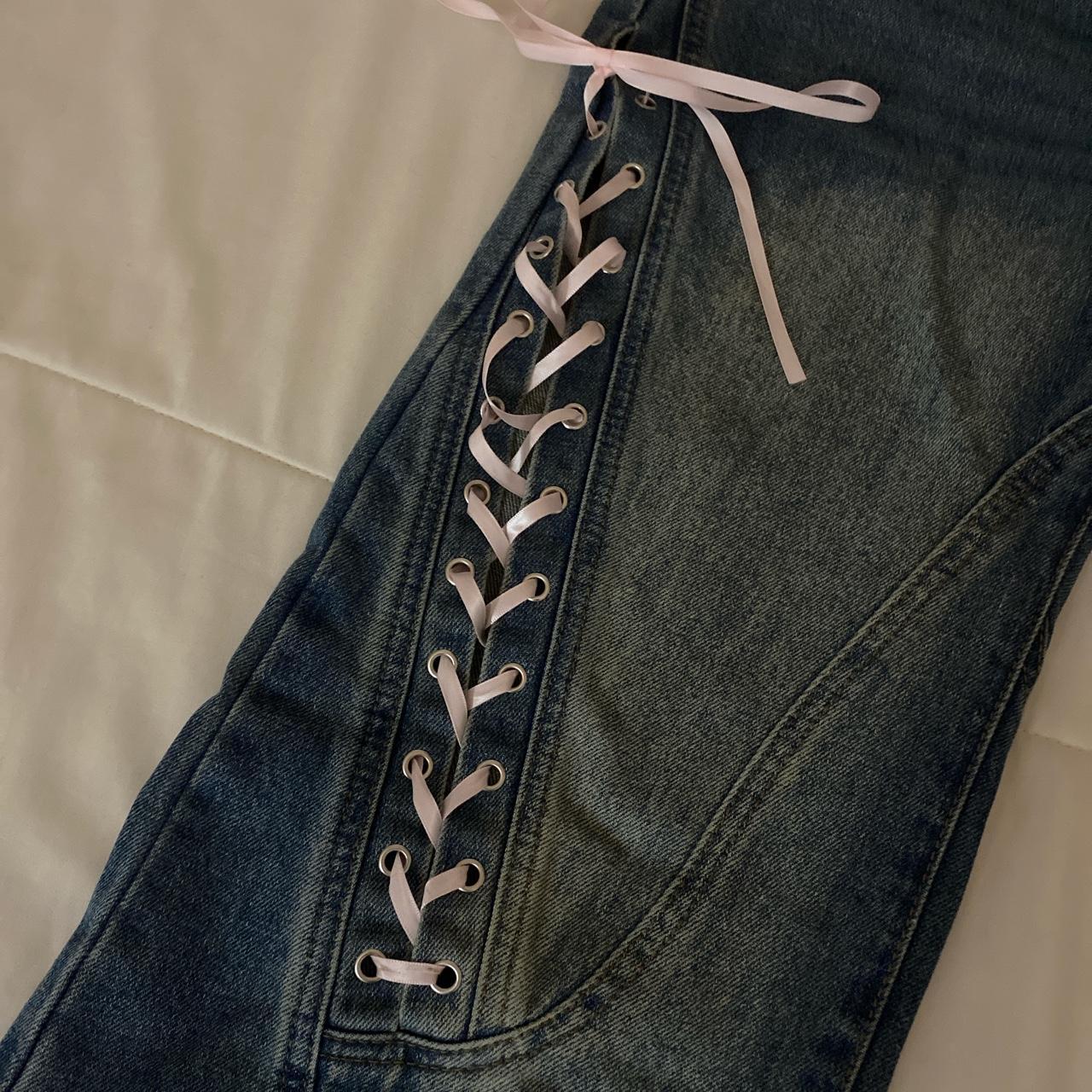 Edikted Ribbon Lace up Jeans worn only once and... - Depop