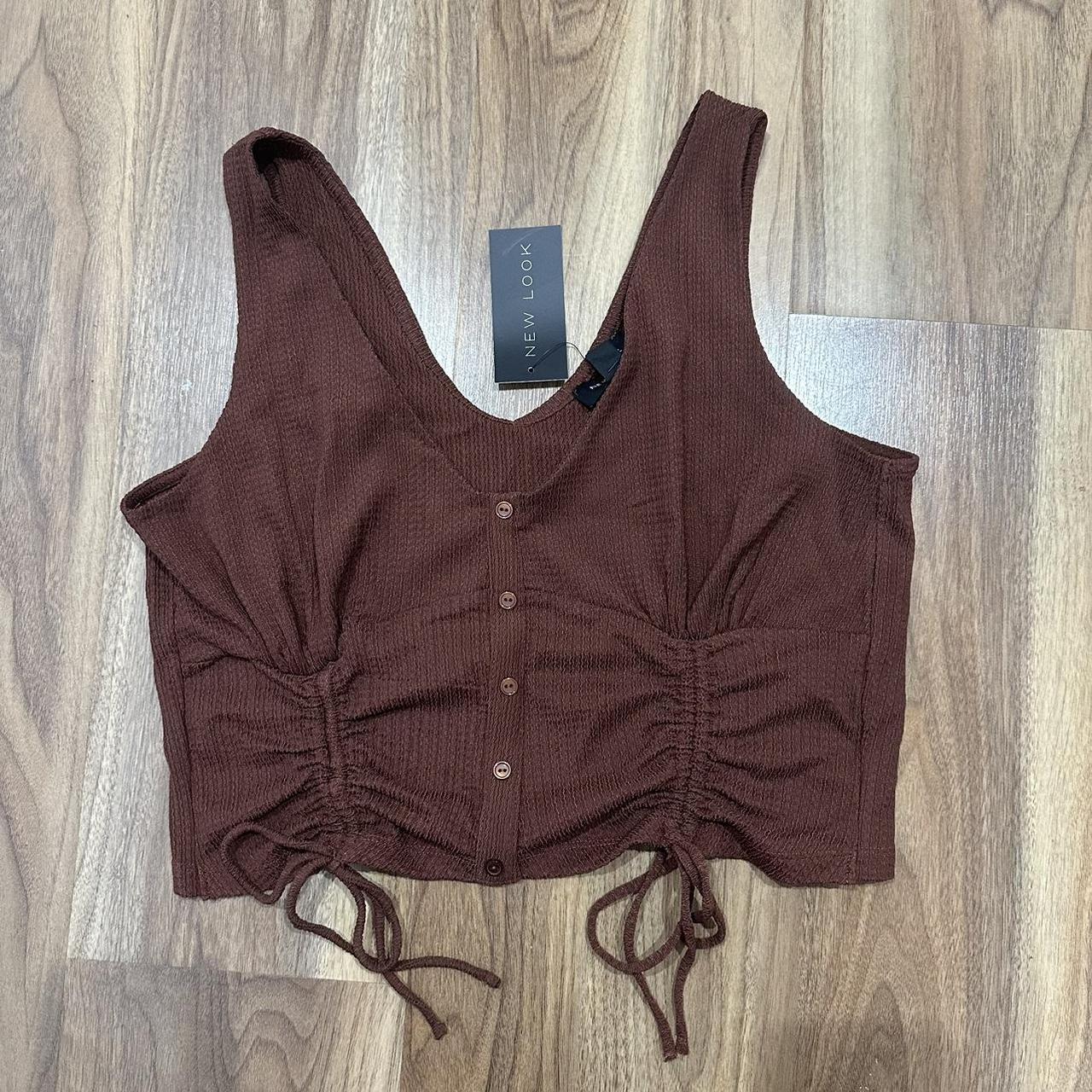 button through ruched front singlet vest in... - Depop
