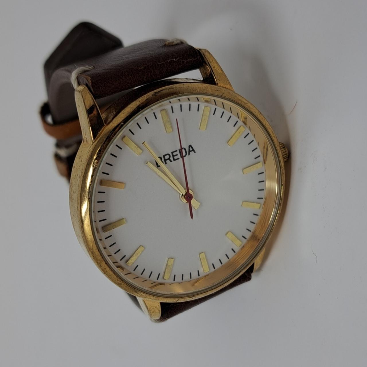 Breda Men's Watch Gold Dial Genuine Leather Strap... - Depop