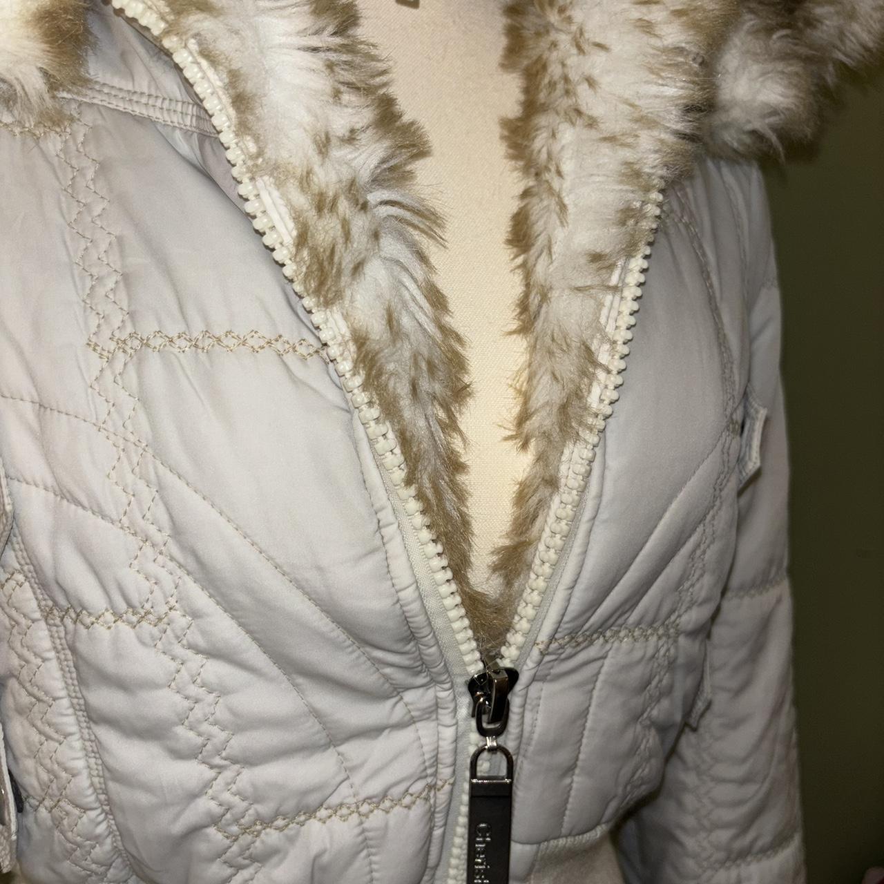 2000s cropped fitted puffer jacket cream color with... - Depop