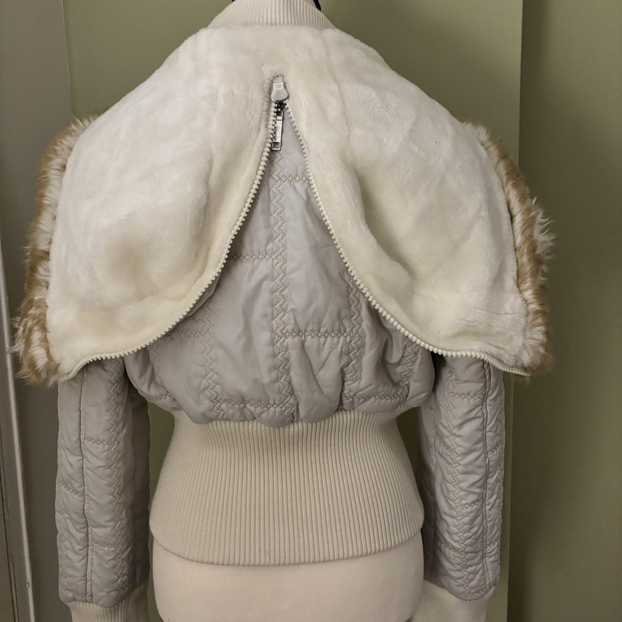 2000s cropped fitted puffer jacket cream color with... - Depop