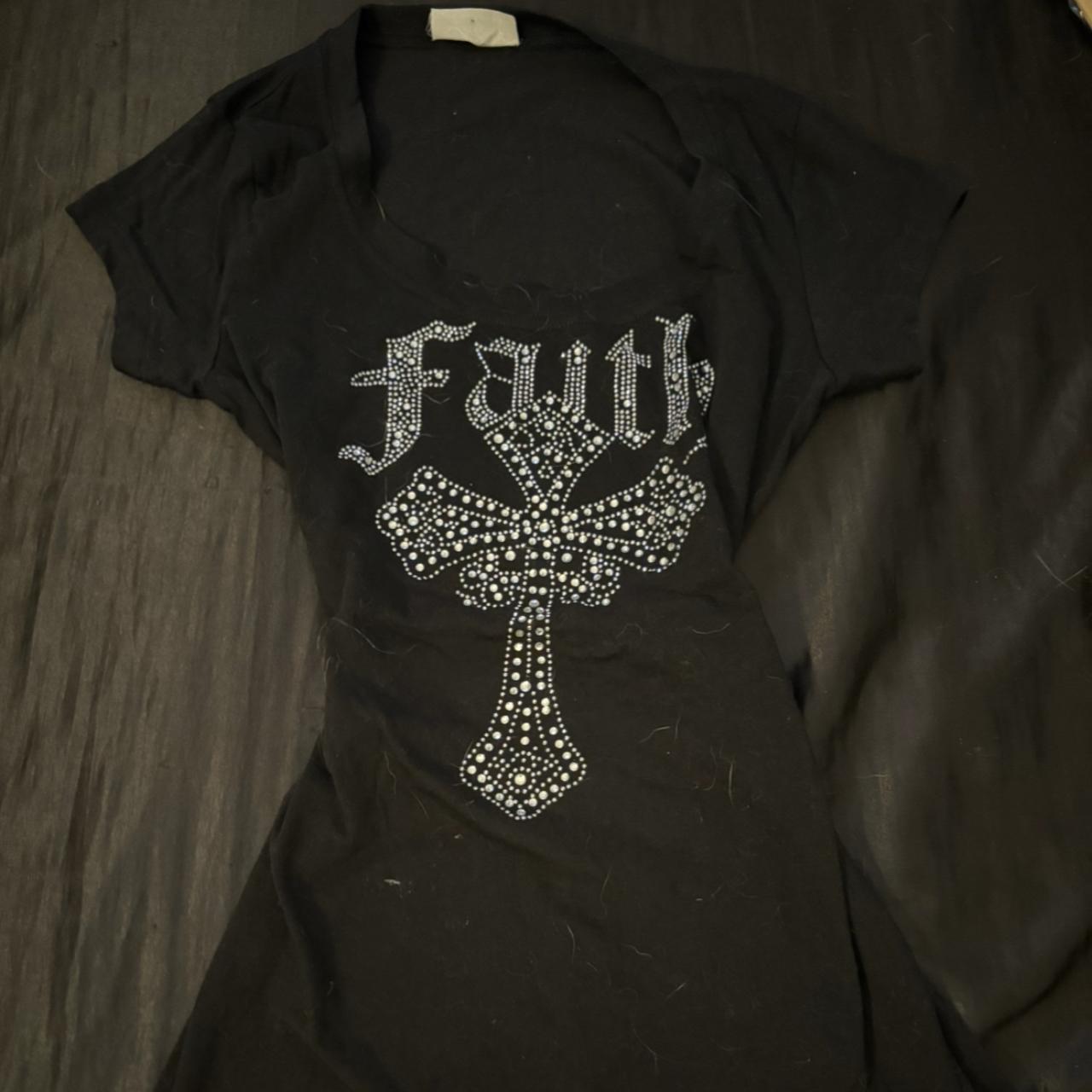 y2k grunge affliction emo bedazzled faith angel... - Depop