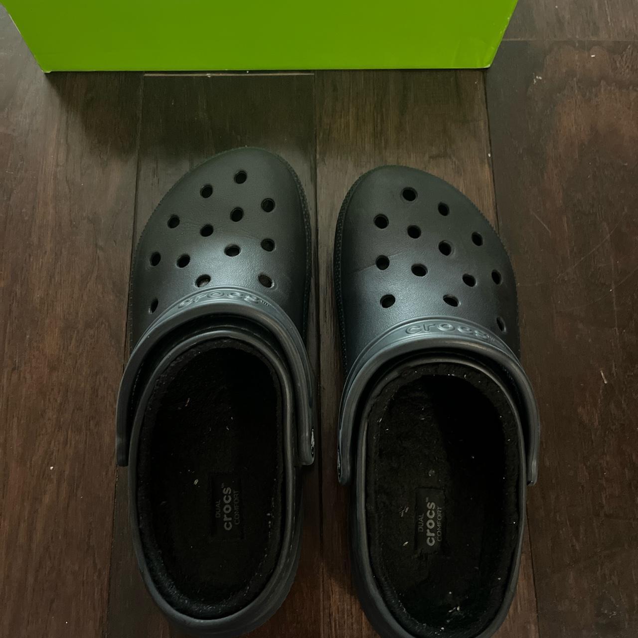 Black Fur Crocs Used Lightly worn 3 times Size 9 - Depop