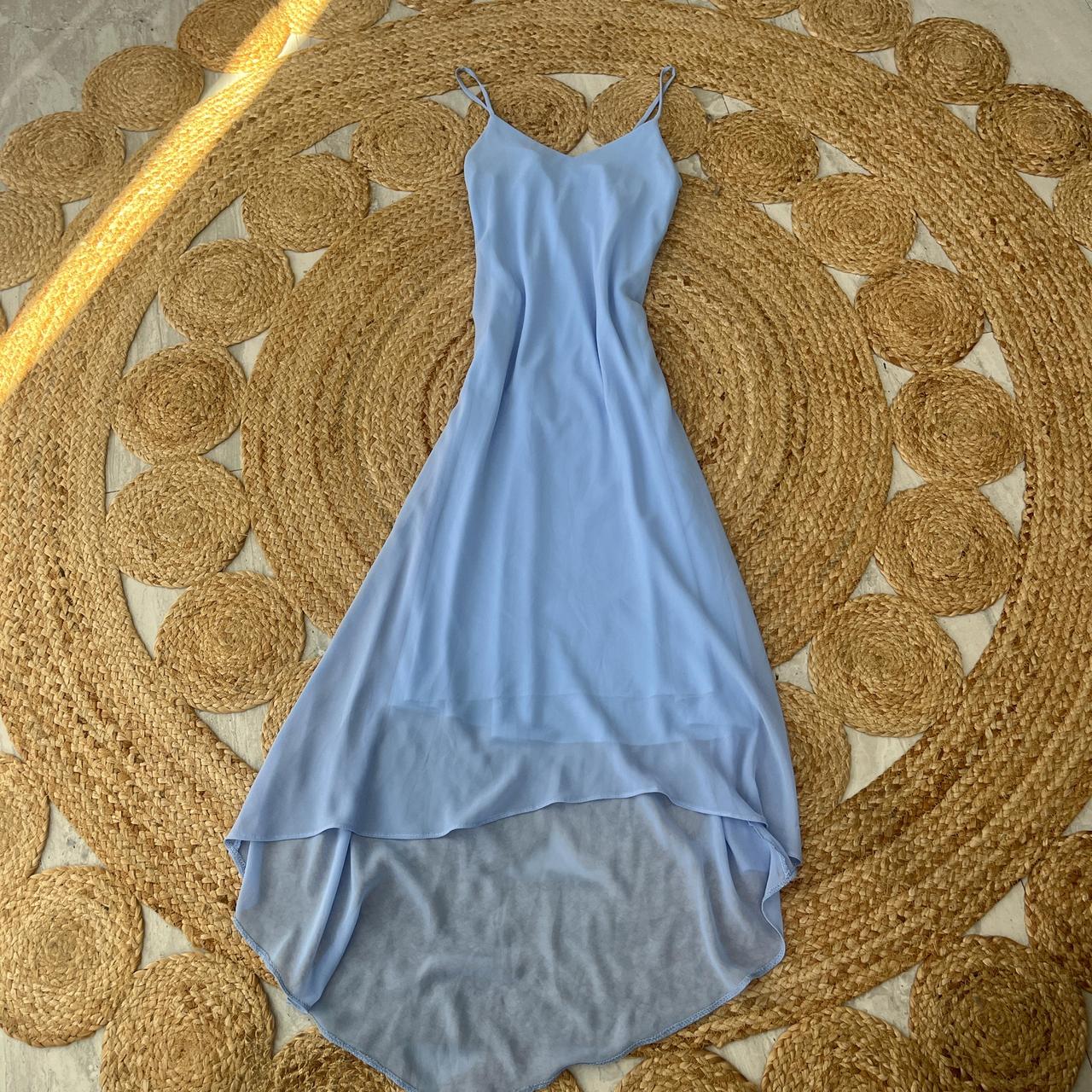 Light blue A-line midi dress with adjustable straps... - Depop