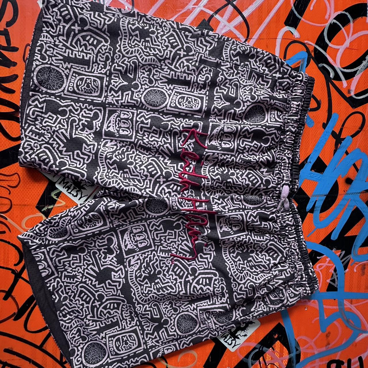 Keith Haring signature embroidered basketball shorts... - Depop