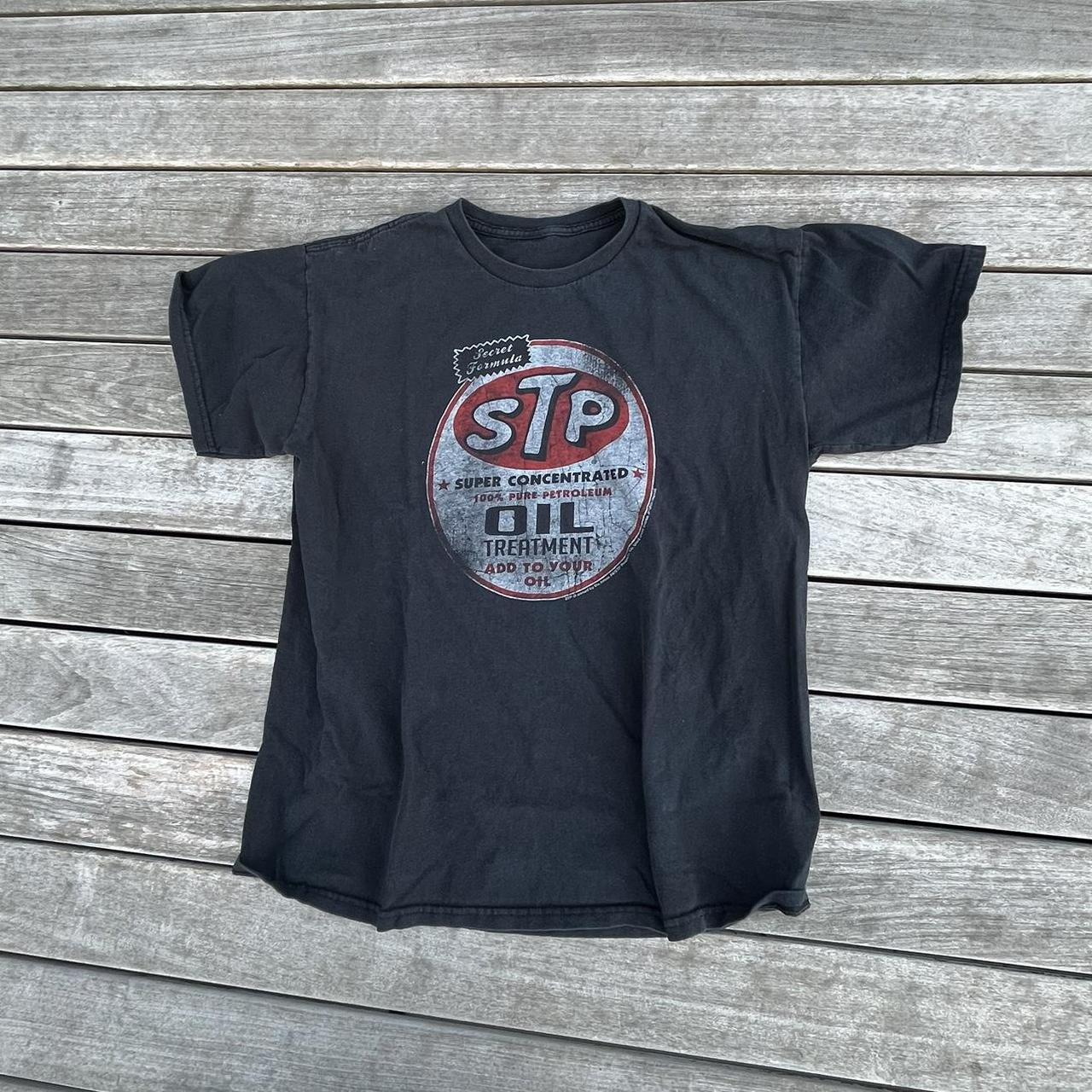 Black vintage STP oil treatment tee Motorsport... | Depop