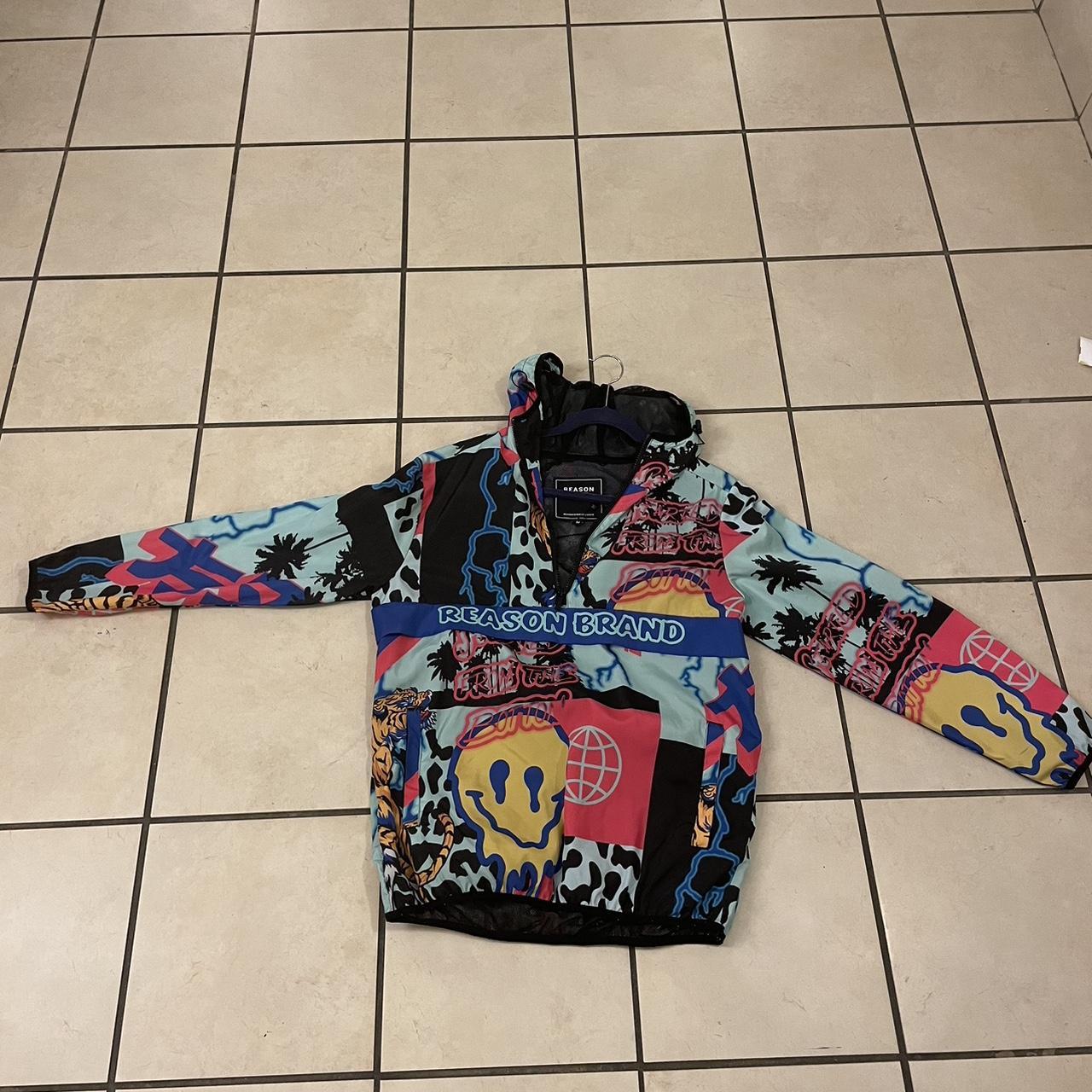 Reason brand multi color rain jacket size medium in... - Depop