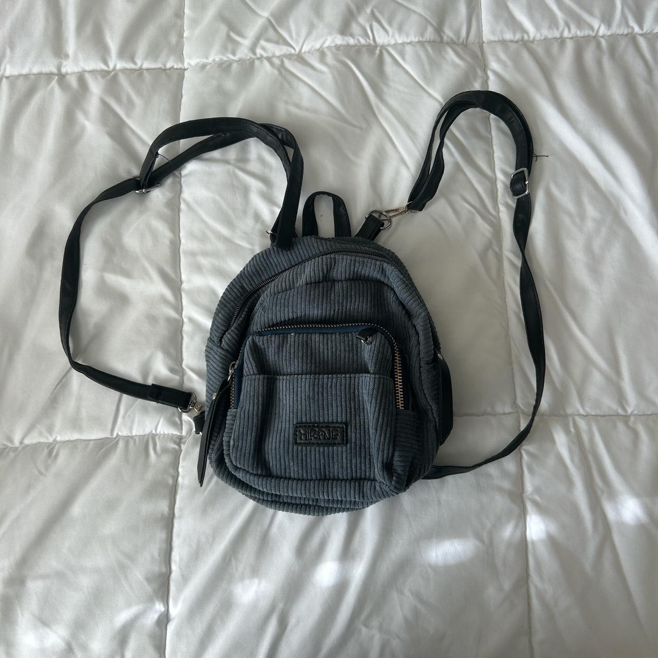 corduroy grayish blue mini backpack - Depop