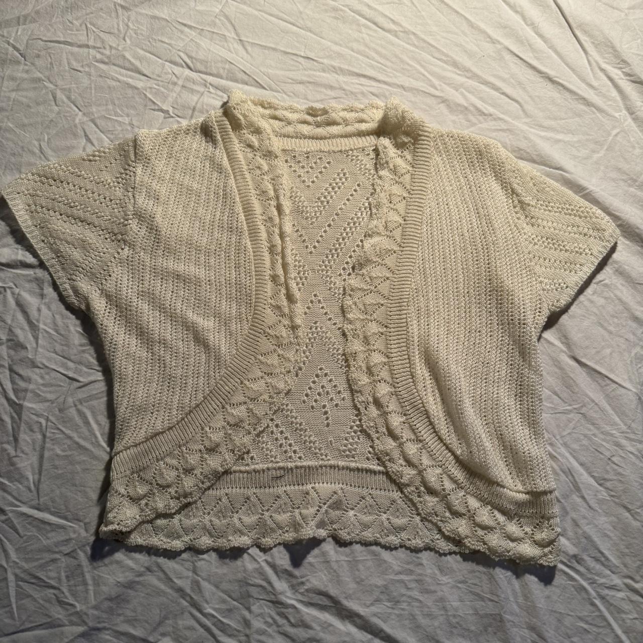 cropped knitted mini cardigan off-white color no... - Depop