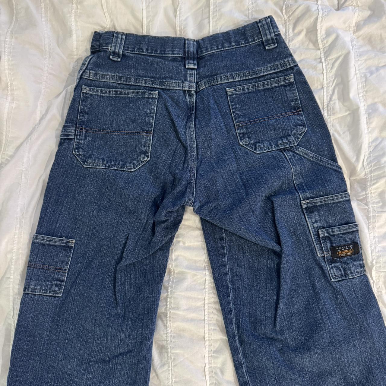 Vintage Wrangler Navy blue cargo jeans with... | Depop