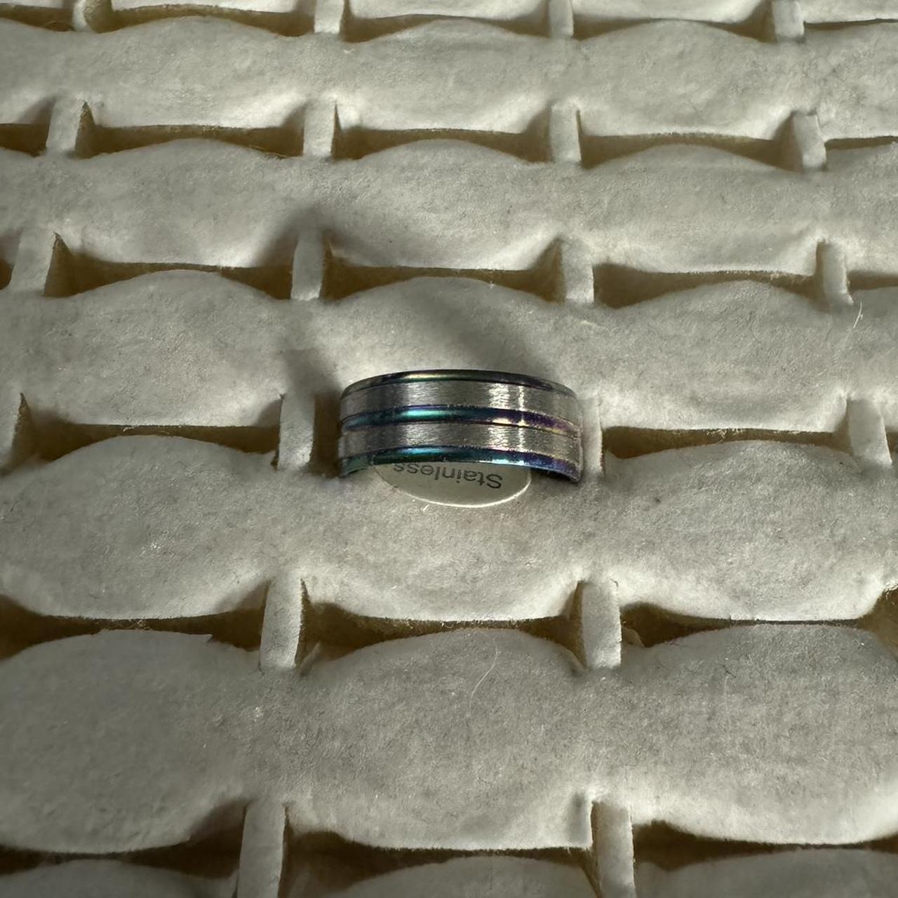 Stainless Steel: Multi-Colored ring with striped... - Depop