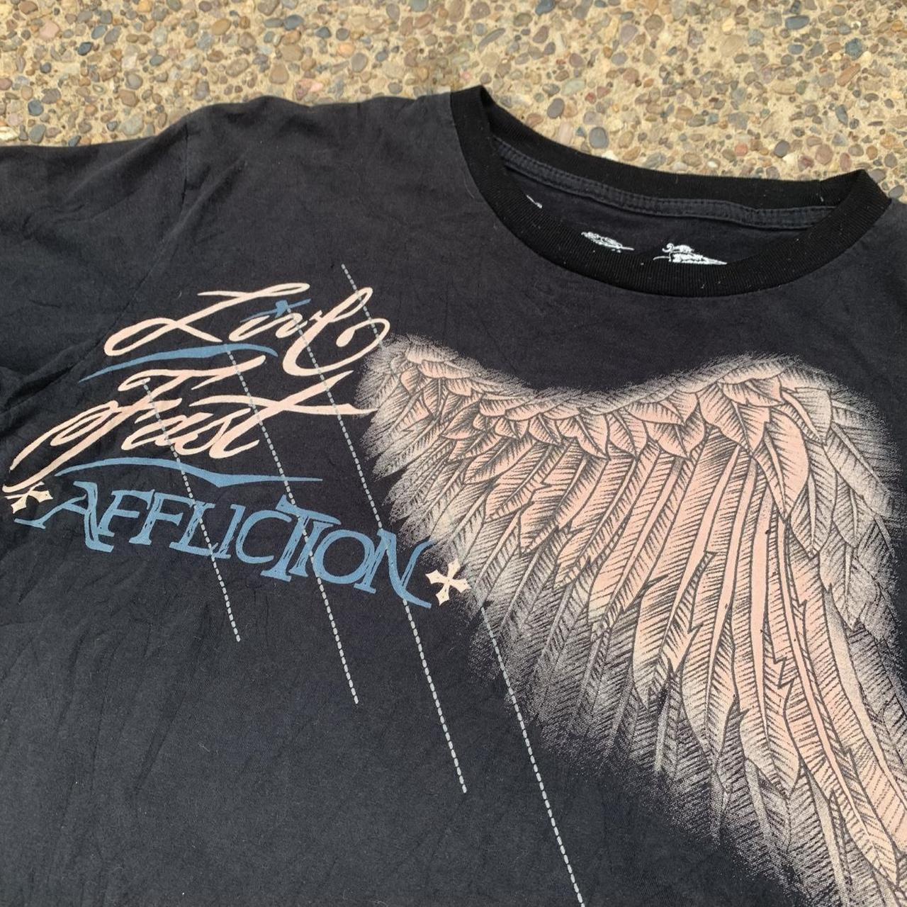 Black Affliction tee with angel wings and skulls... - Depop