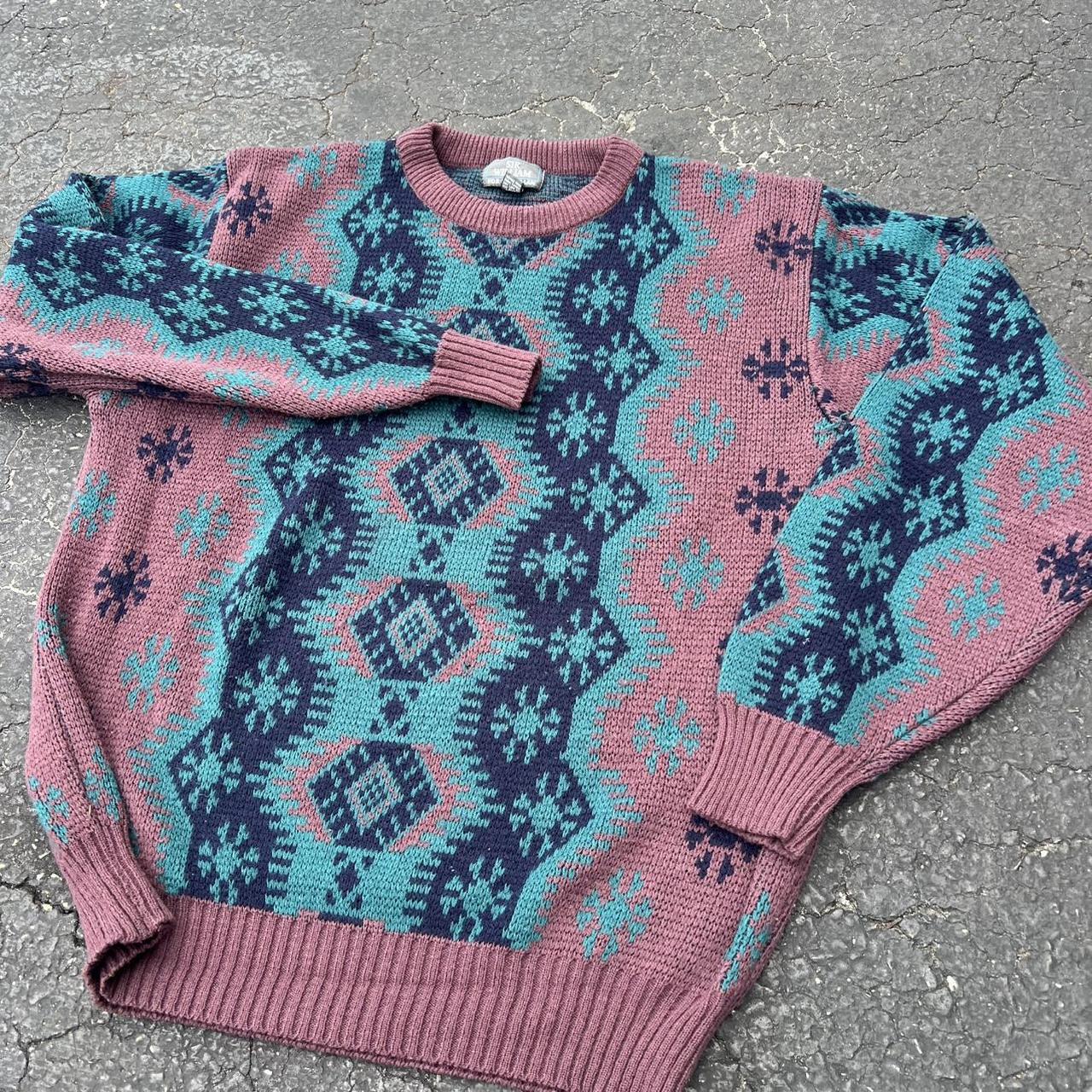 purple chunky knitted geometric pattern vintage 90s... | Depop