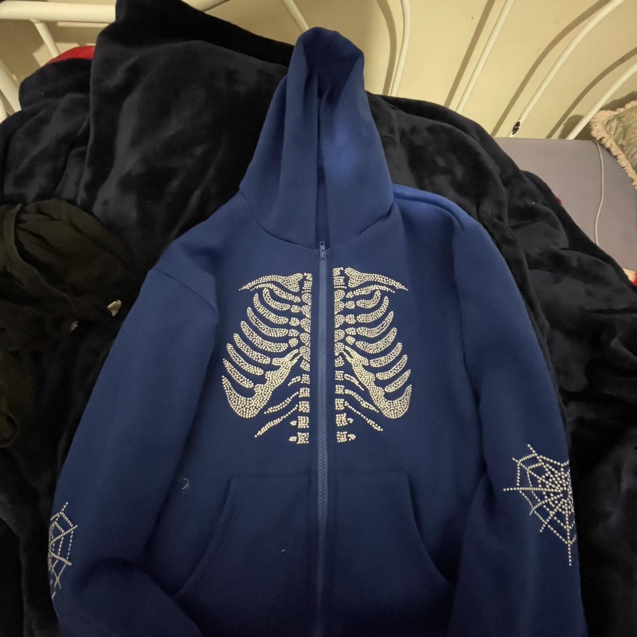 SHEIN blue skeleton zip up jacket this is so so cute... - Depop