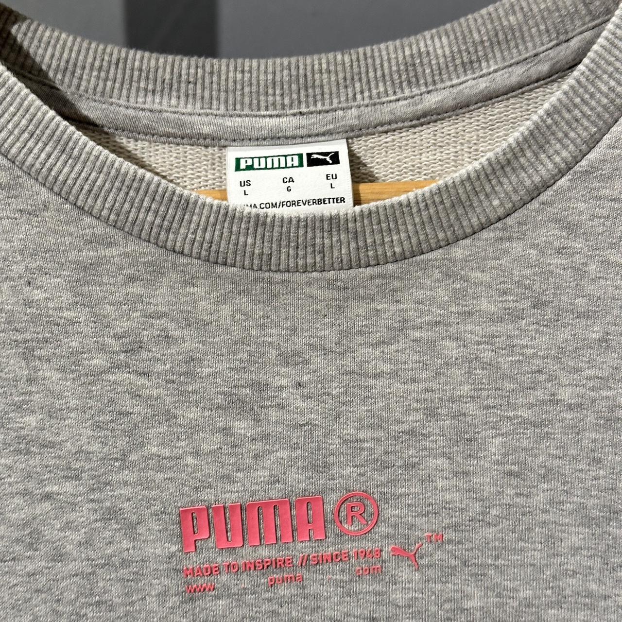 Grey Puma Jumper (pink detail) - Depop