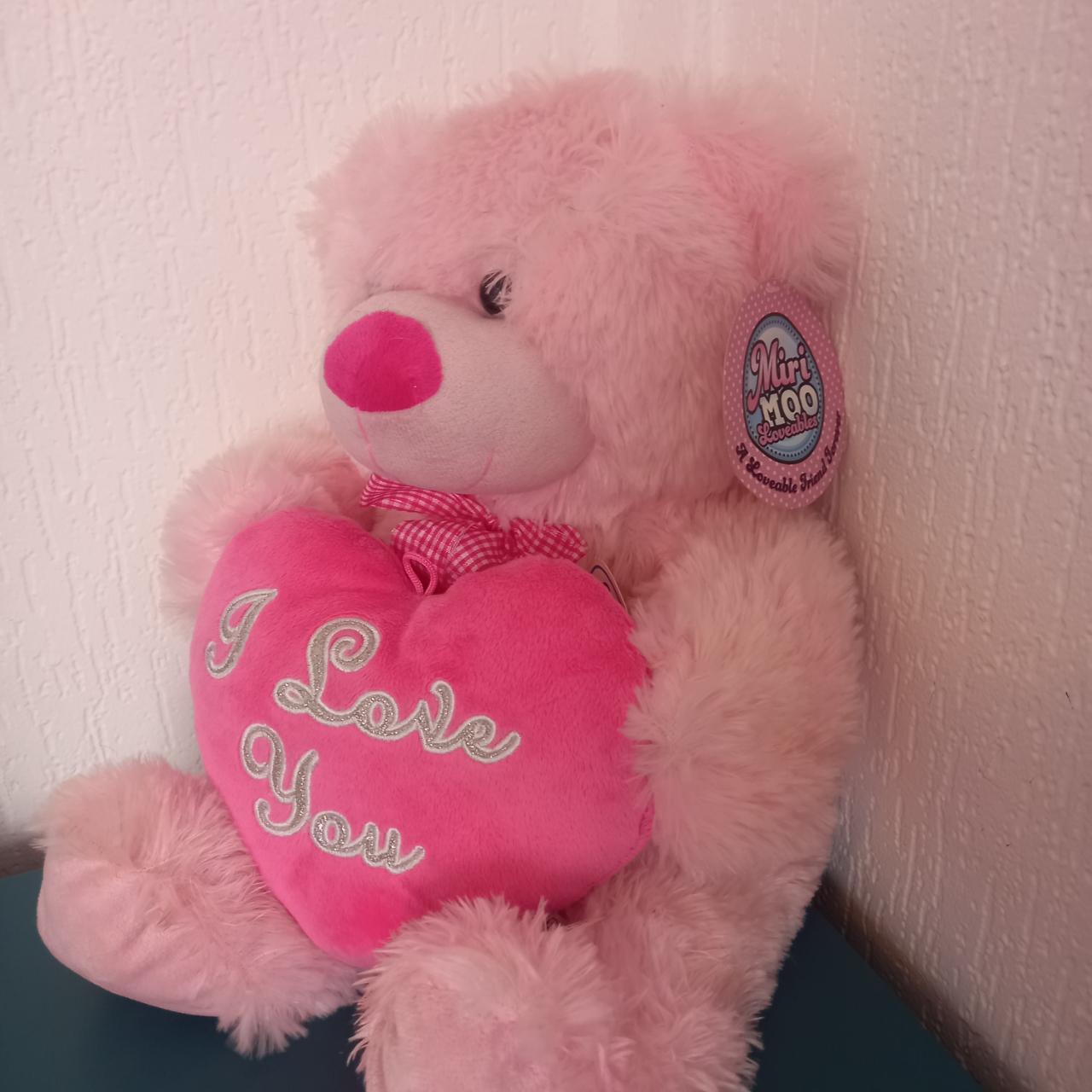 Miri Moo 'I Love You' Pink Teddy Bear, 45cm, New - Depop