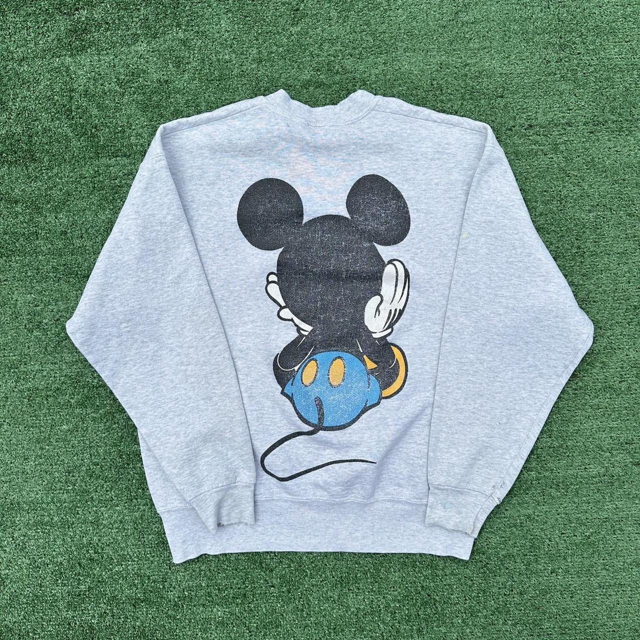vintage mickey mouse grey crewneck sweater with... | Depop