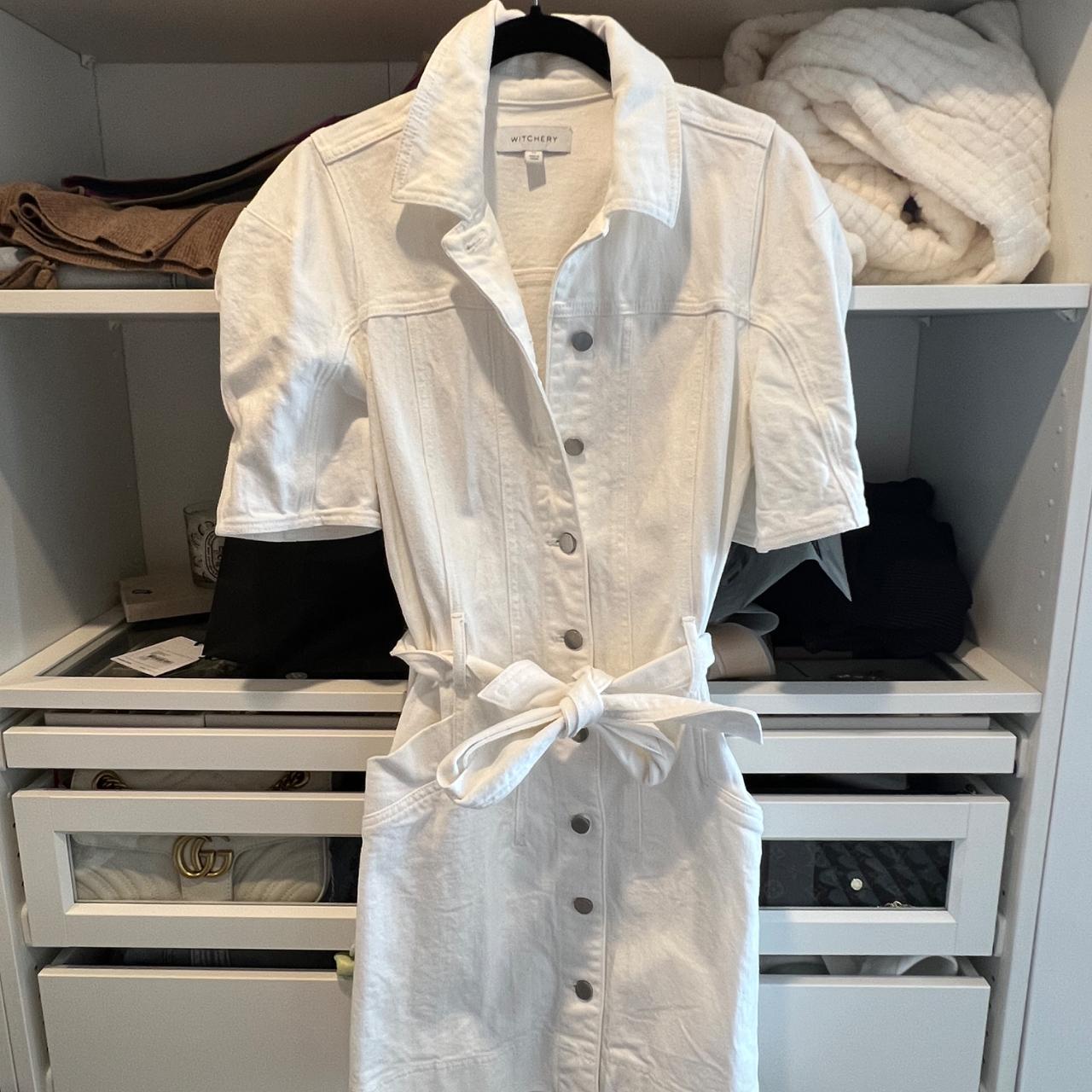 Witchery white short denim dress - Depop