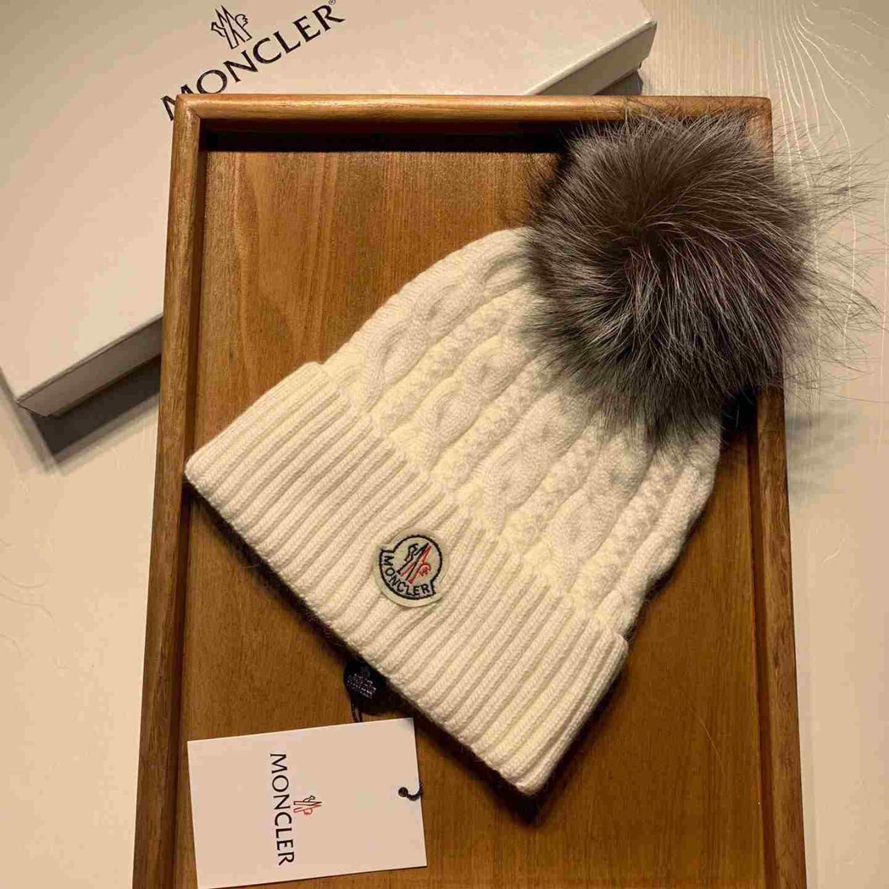 moncler Wool single hat - with fox fur ball brand new - Depop