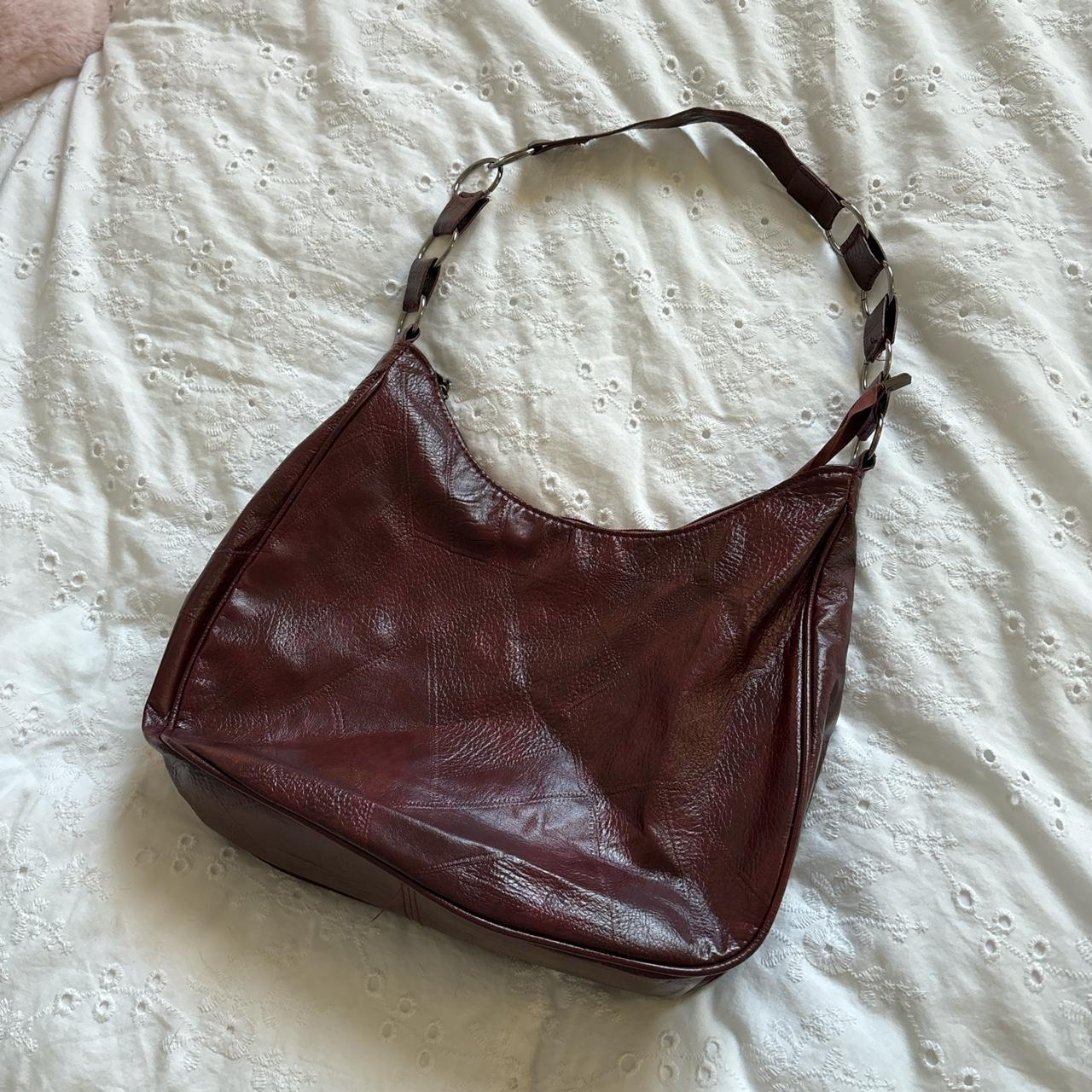 Burgundy shoulder bag with silver hardware bag... - Depop