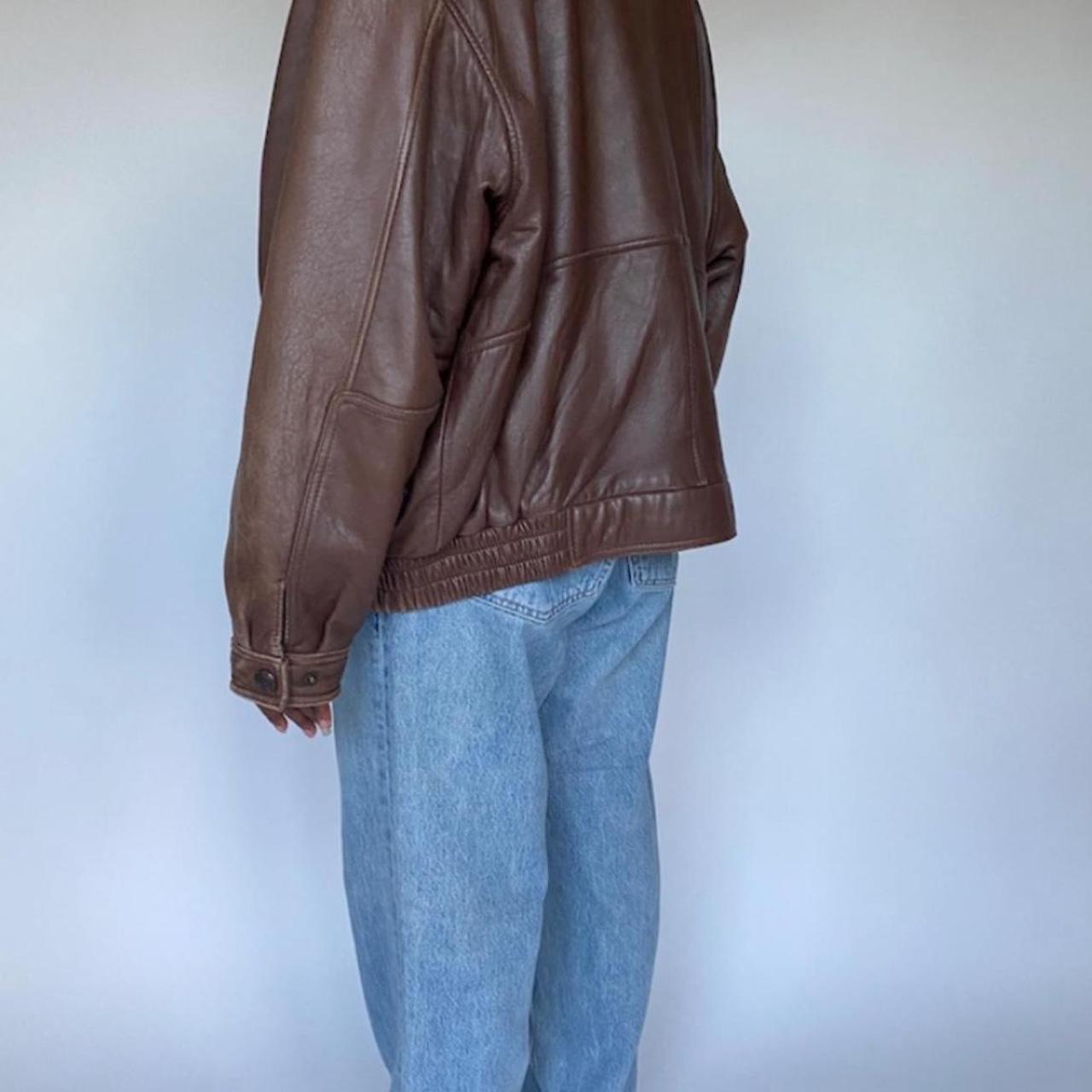 VINTAGE BROWN BOXY LEATHER BOMBER JACKET, AMAZING... - Depop