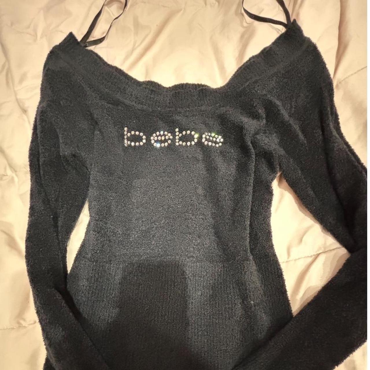 cute y2k 2000s cozy off shoulder bebe sweater !!... - Depop
