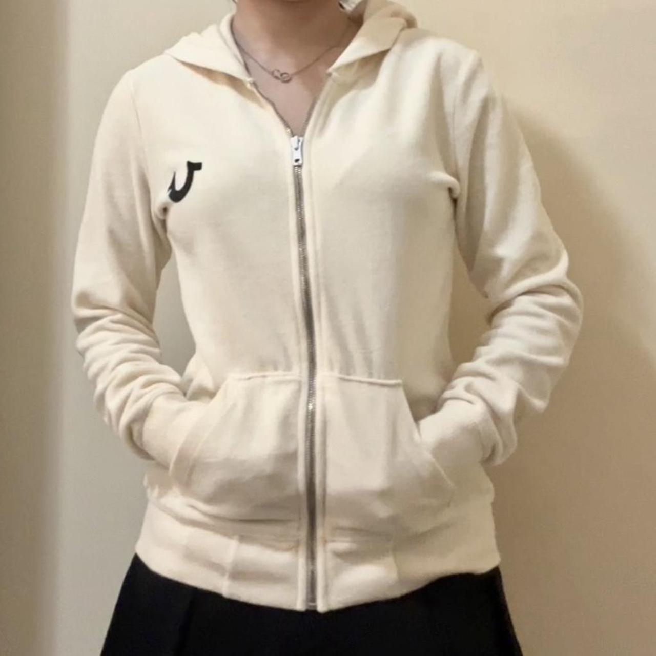 True Religion cream beige velour velvet zip up... - Depop