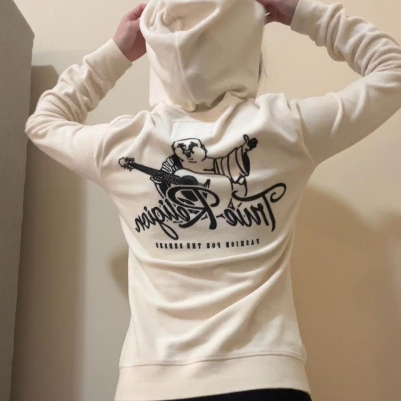 True Religion cream beige velour velvet zip up... - Depop